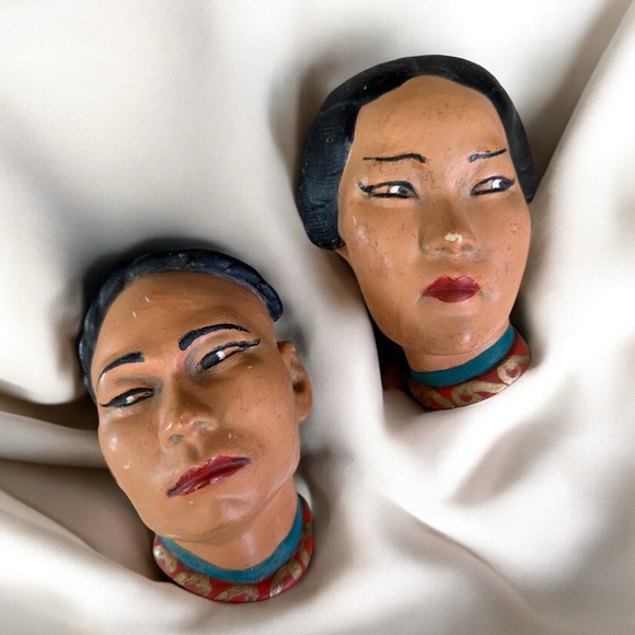 Accents | Antique Chinese Man Woman 3d Chalk Ware Plaster Wall Hangings ...